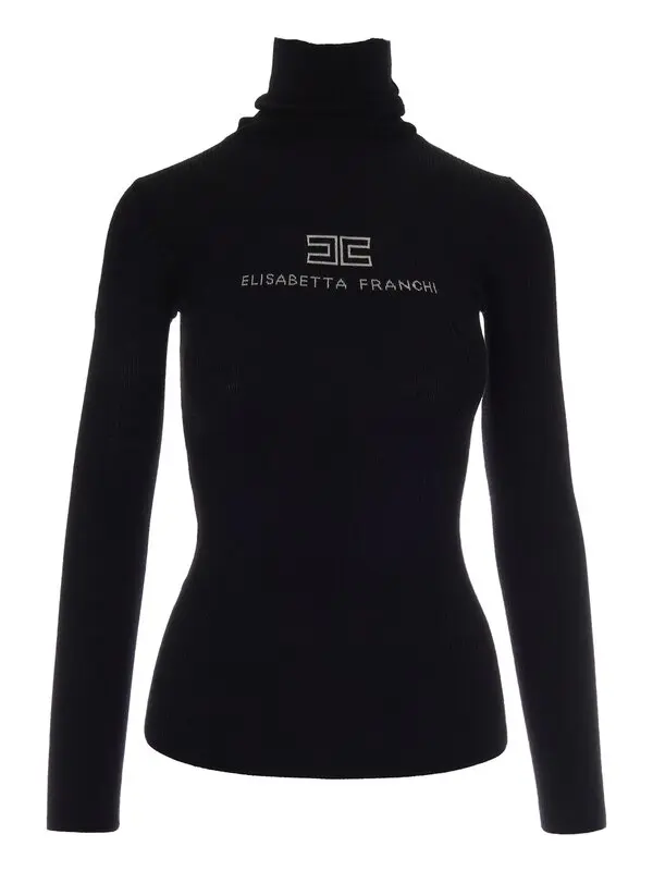 Elisabetta Franchi Ribbed Turtleneck With Logo Detail - Nero/burro
