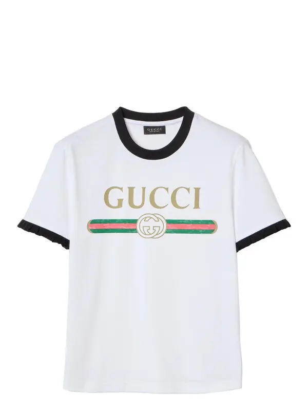 Gucci Interlocking G Print Mini Ruffle-sleeve Cotton Crewneck Tee - Bianco