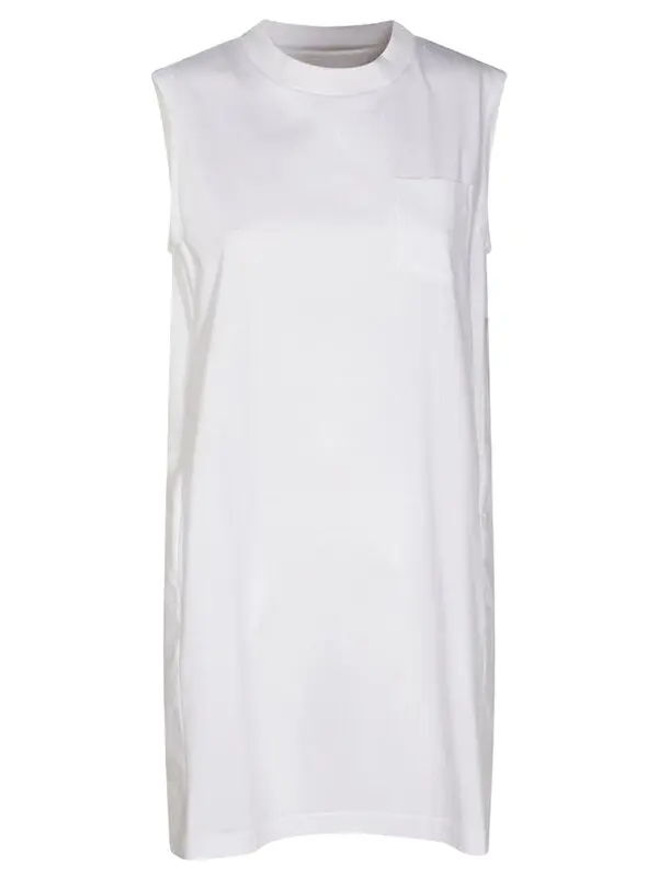 Sacai Sleeveless High Neck Pocket Mini Dress - White