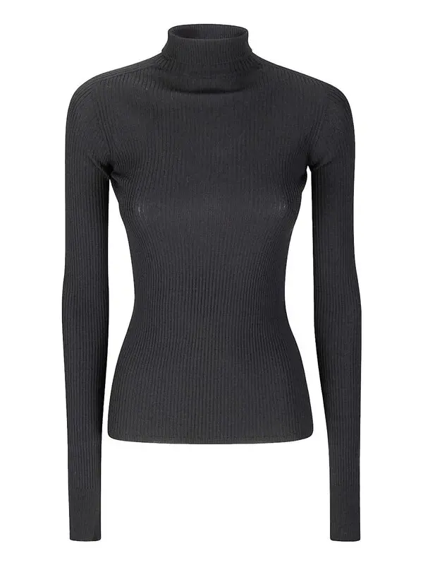 Sportmax Ribbed Virgin Wool Turtleneck Sweater - Black