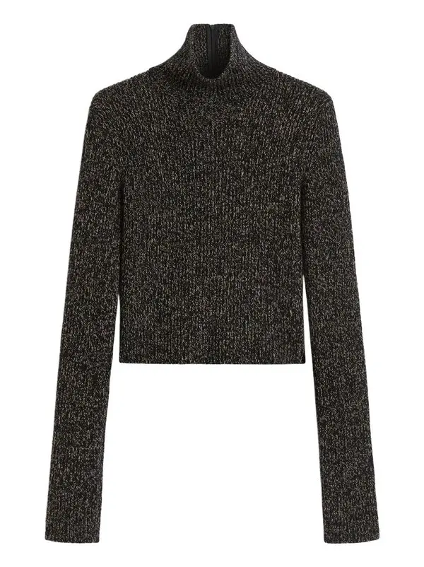 Max Mara High Neck Zip-up Knit Sweater - Camel