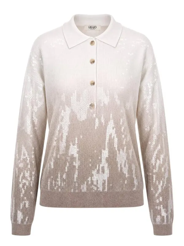 Liu Jo Sequin Embellished Long Sleeve Polo Shirt - Camel Shaded