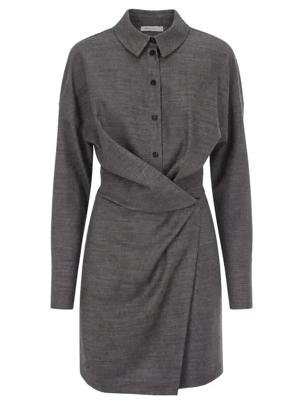 Patrizia Pepe Long Sleeve Shirt Dress - Gray Flannel