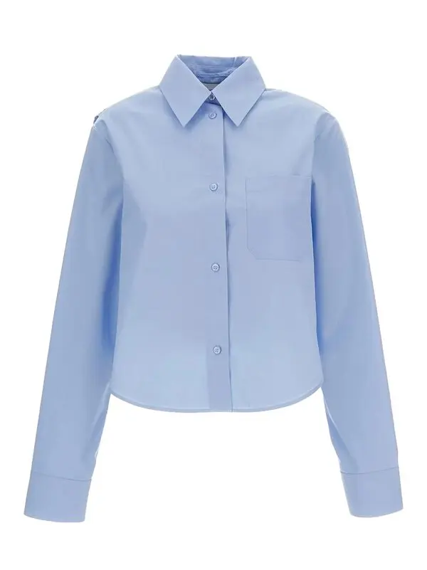 Sportmax Cropped Cotton Blend Shirt - Light Blue