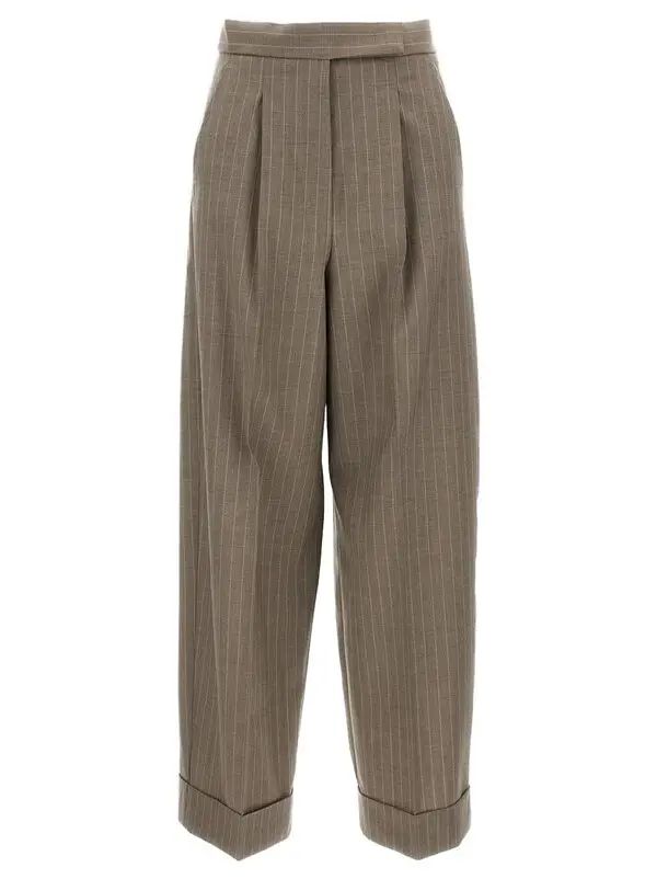 Max Mara Tailored Pinstripe Wool Trousers - Hazelnut