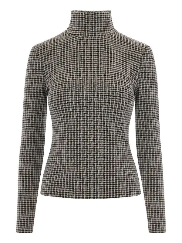 Patrizia Pepe Houndstooth Turtleneck Long Sleeve Sweater - Gray&brownmicrocheck