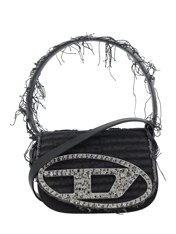 DIESEL® Structured Oval D-logo Handbag With Foldable Handle - Nero