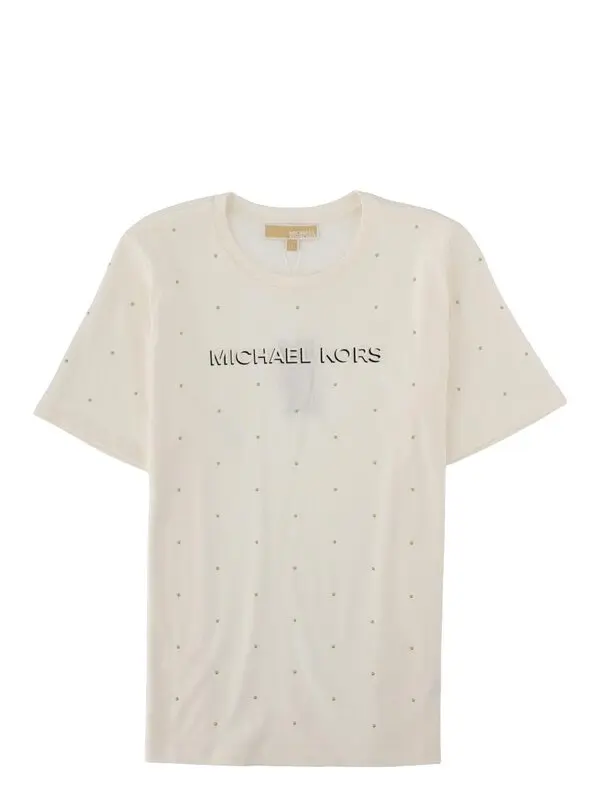 Michael Kors Logo Rhinestone Embellished Cotton T-shirt - Ivory