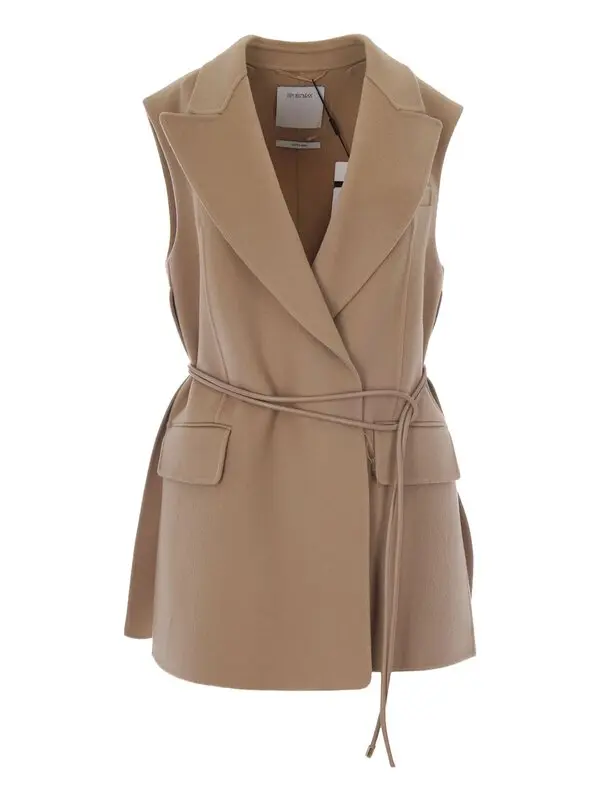 Sportmax Sleeveless Tailored Vest With Belt - Cammello