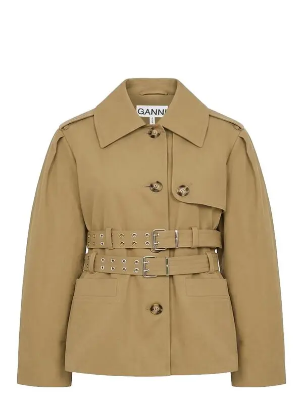 GANNI Canvas Short Peplum Belted Jacket - Ermine