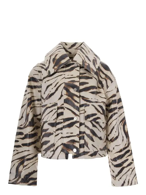 GANNI Zebra Print Cropped Button-front Jacket - Egret