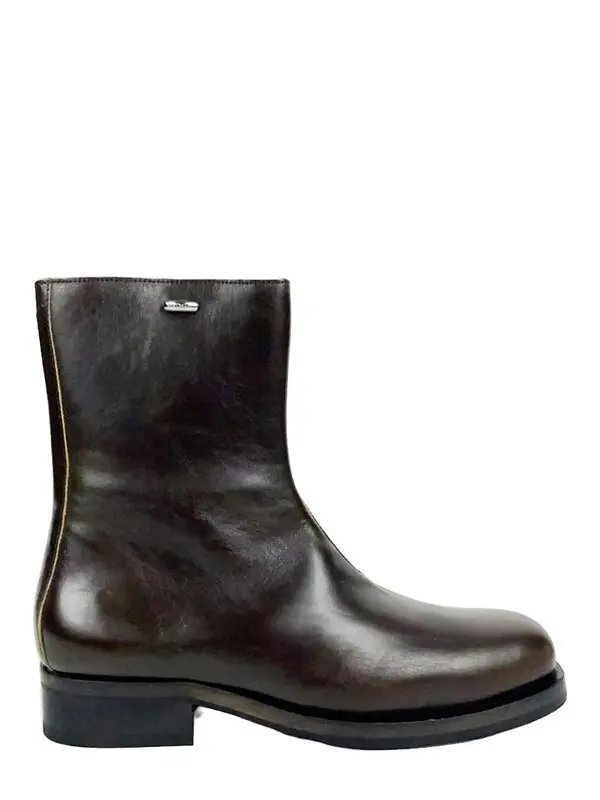 Our Legacy Leather Zip Up Ankle Boots - Deep Olive