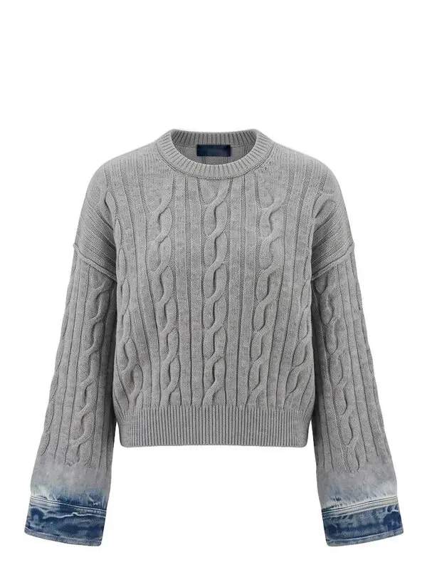 HAIKURE Grey Cable Knit Sweater With Denim Cuffs - Pollock