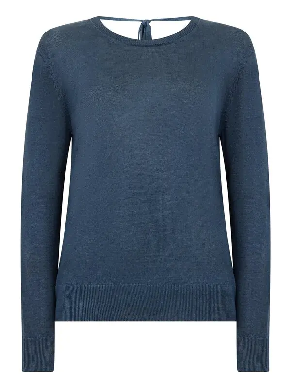 120% Lino Linen Long Sleeve Sweater - Blue