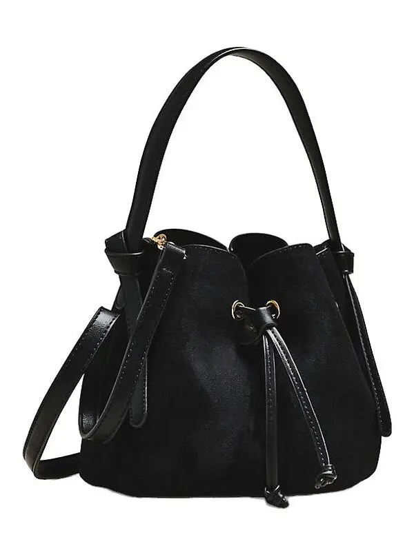 MELIE BIANCO Faux Suede Cinched Bucket Bag - Black