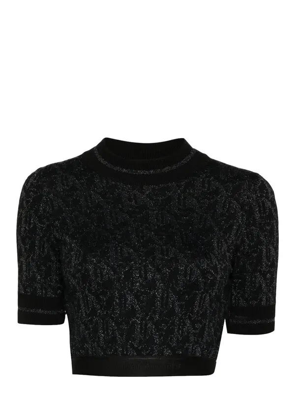 Palm Angels Lurex Knit Monogram Cropped Top - Black