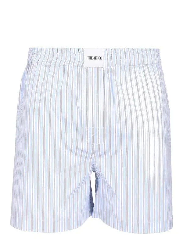 Attico Striped Cotton Shorts - Blue