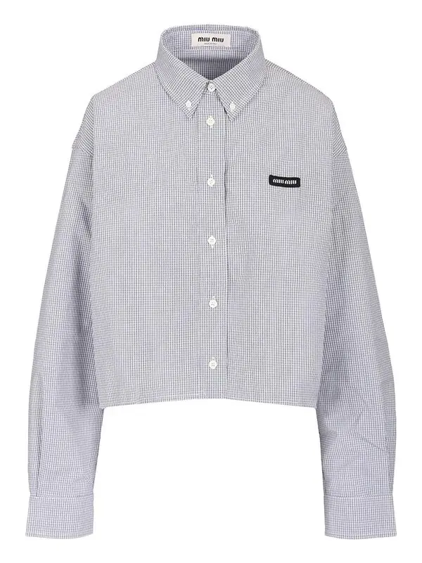 Miu Miu Checked Poplin Cropped Shirt - Blue