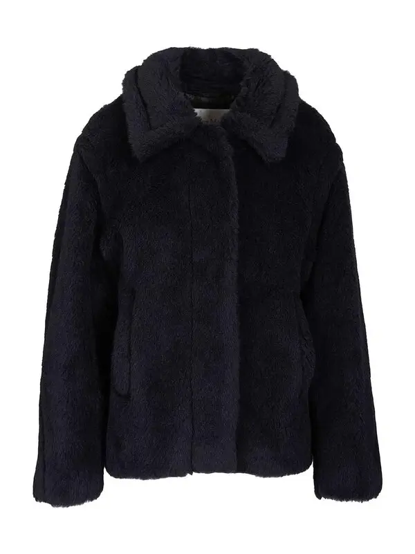 Max Mara Fuggito Short Teddy Single Breasted Coat - Blue