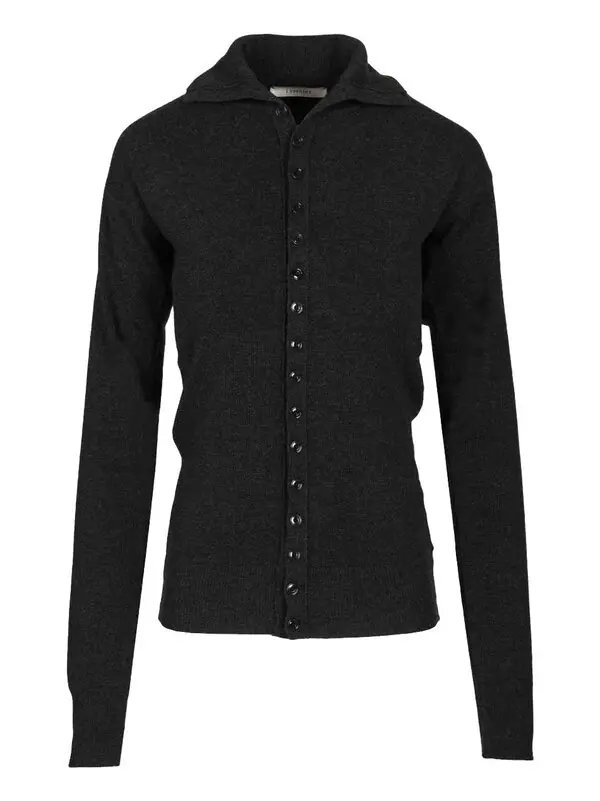 LEMAIRE Ribbed Trim Turtleneck Cardigan - Gray