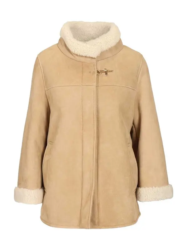 FAY Sheepskin Cape With Hook Detail - Gray