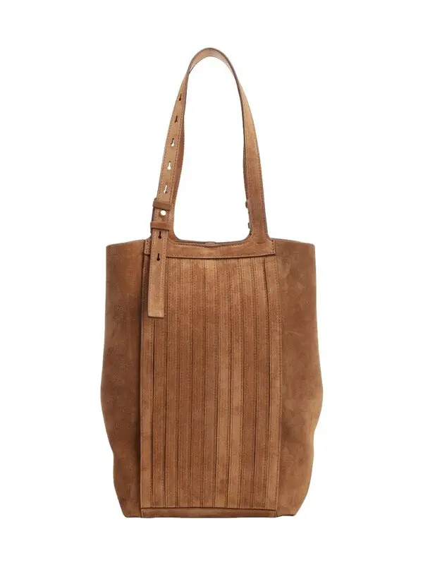 GOLDEN GOOSE 24/7 North South Suede Shoulder Bag With Fringe - Brown