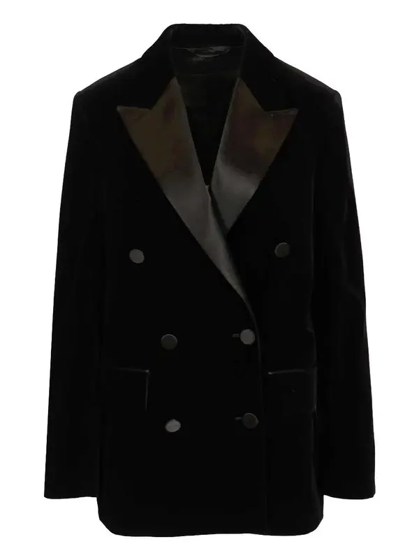GOLDEN GOOSE Double-breasted Velvet Blazer With Satin Lapels - Black