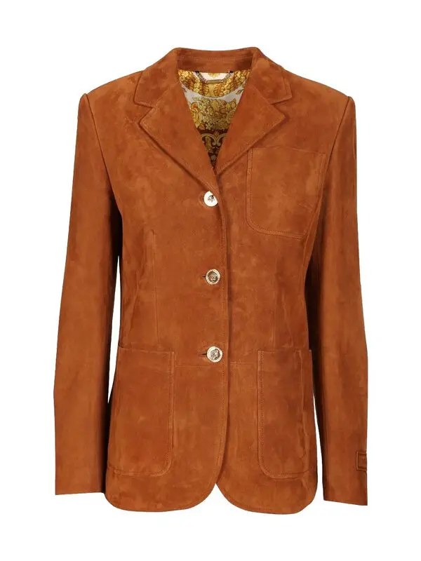Versace Single-breasted Suede Jacket - Brown