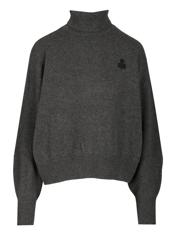Isabel Marant Étoile Nasha" Wool And Cotton Turtleneck Sweater With Embroidered Logo - Gray