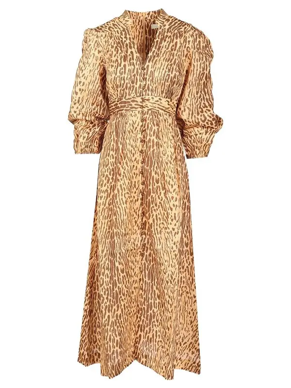 Zimmermann Leopard Print V-neck Midi Dress - Multicolor