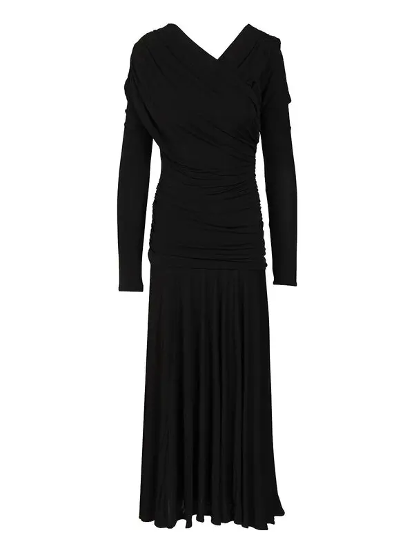 GANNI Asymmetrical Ruffled Viscose Dress - Black
