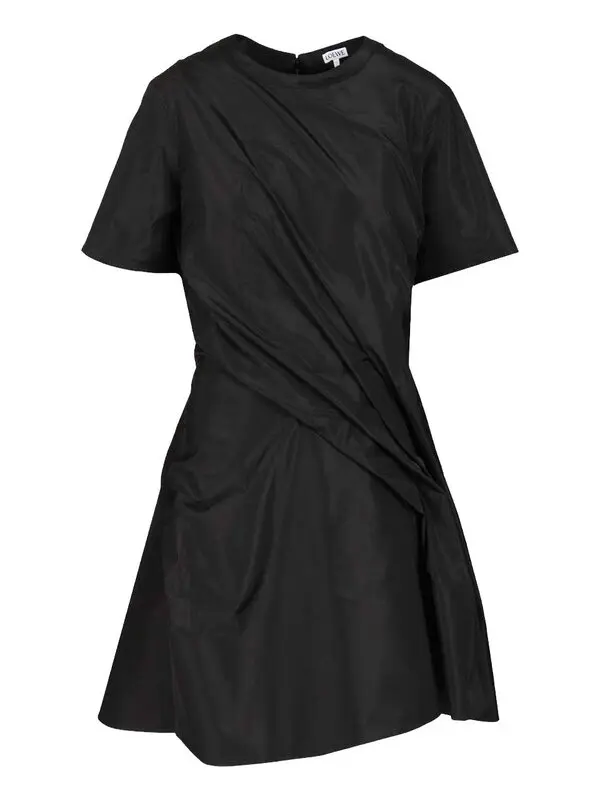 Loewe Asymmetrical Draped Twisted Dress In Silk Blend Taffeta - Black