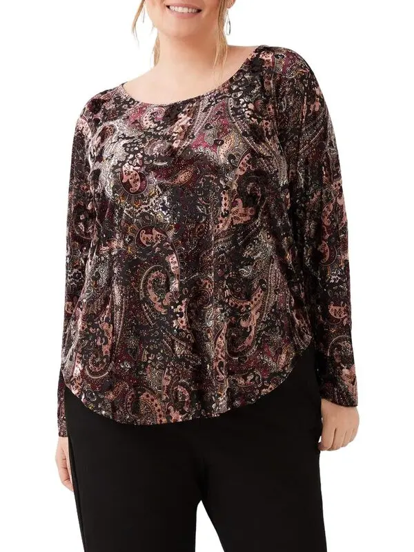 Karen Kane Velvet Burnout Paisley Shirttail Top - Print