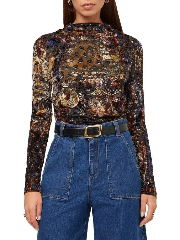 Fifteen Twenty Velvet Burnout Mock Neck Top - Print