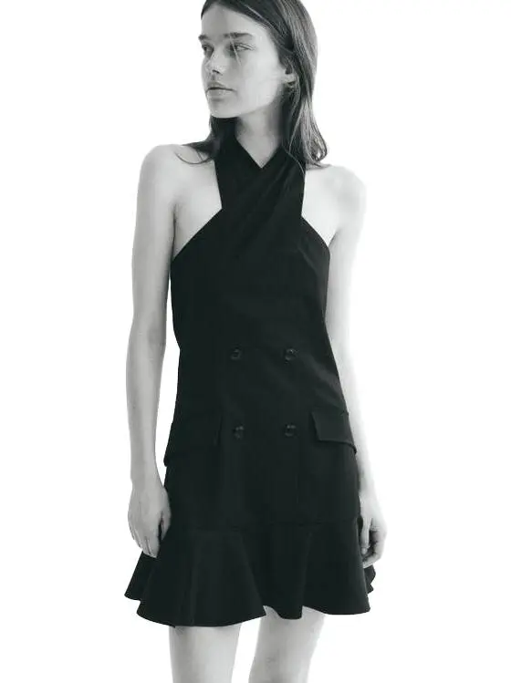 H&M Halterneck Jacket Dress With Flounce Hem - Black