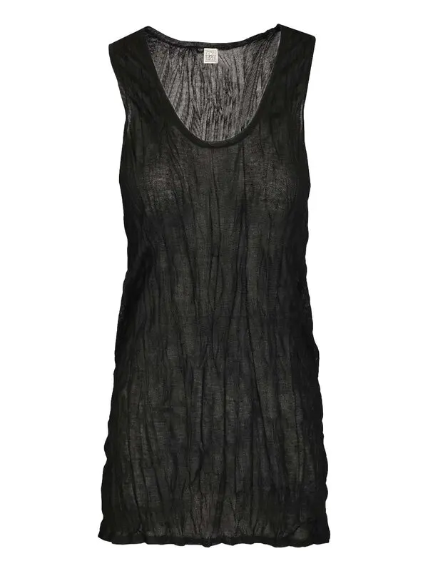 TOTEME Crinkled Knit Boat Neck Sleeveless Tank - Black