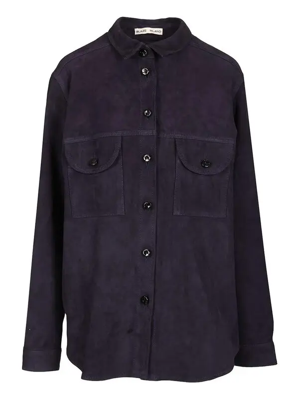 BLAZÉ MILANO Suede Shirt With Patch Pockets - Blue