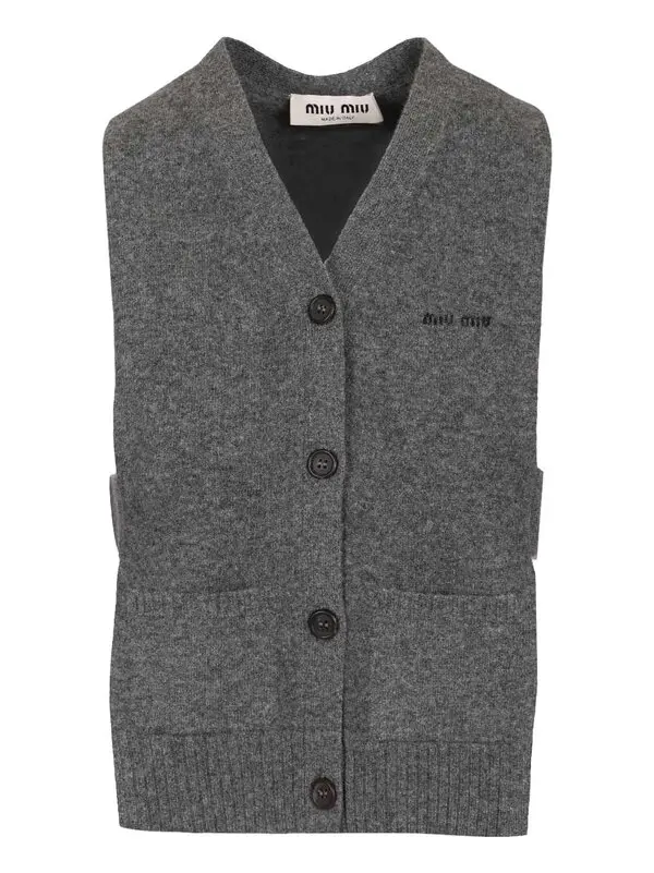 Miu Miu Cashmere V-neck Cardigan Vest - Gray