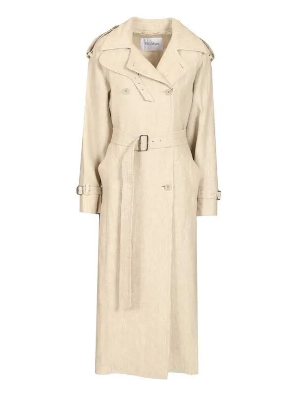 Max Mara Double Breasted Linen Trench Coat - White