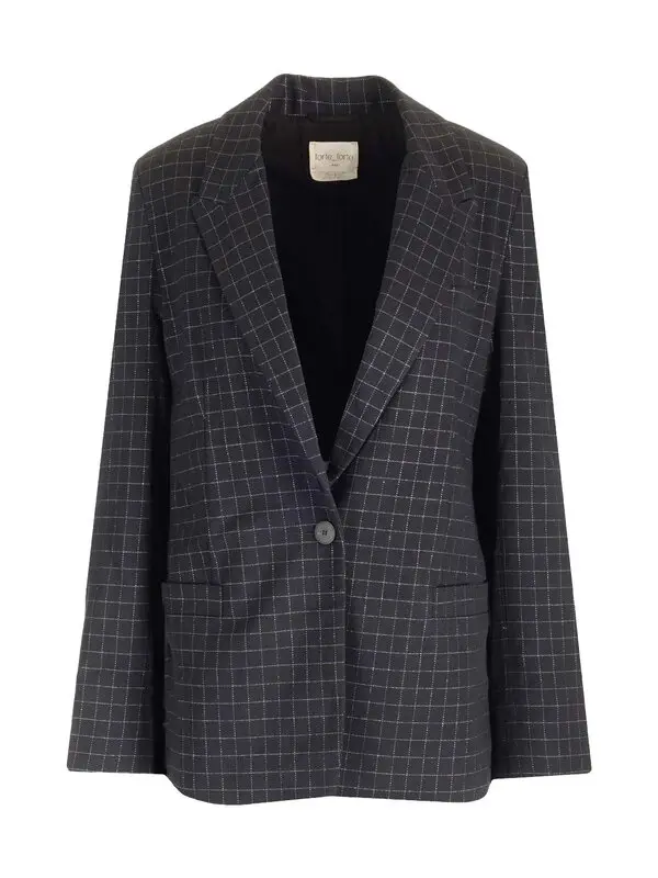 FORTE_FORTE Boxy Fit Blazer With Lurex Windowpane Motif - Black