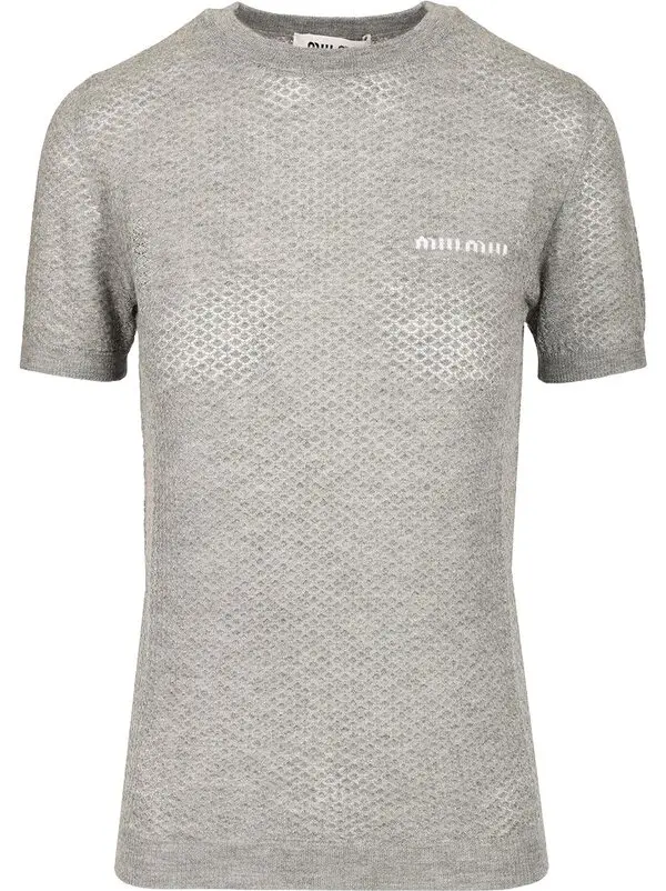 Miu Miu Cashmere Sweater With Lace-effect Knit - Gray