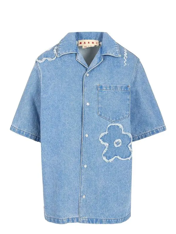 Marni Denim Shirt With Applique - Blue