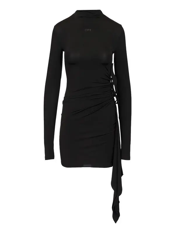 Off-White Second Skin" Draped Mini Dress With Long Sleeves - Black