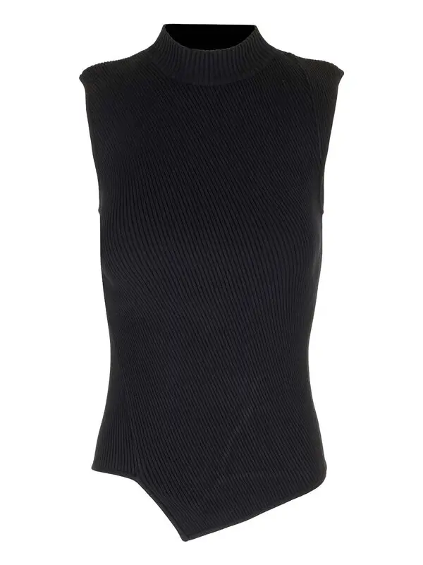 TOTEME Asymmetrical Ribbed Mock Neck Top - Black