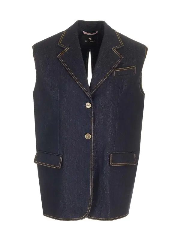 Etro Denim Waistcoat With Pegasus Buttons - Blue