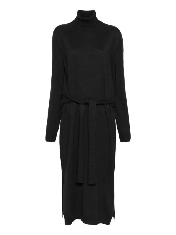 LEMAIRE Charcoal Wool Blend Knit Dress With Belt - Gray