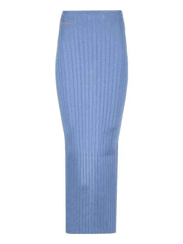 Marni Ribbed Celestial Knit Maxi Skirt With Slit - Blue