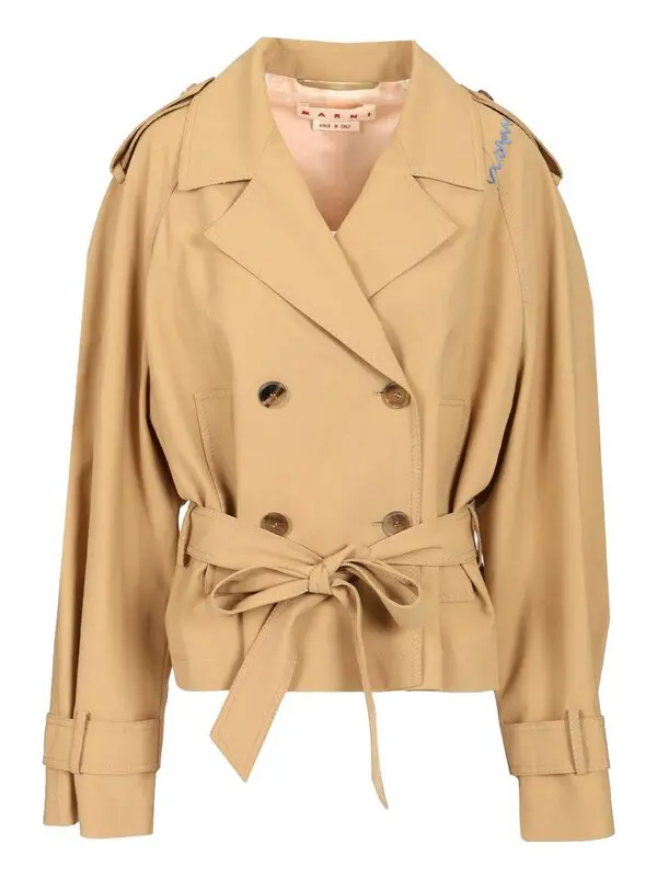 Marni Belted Trench Coat With Embroidered Detail - Cream