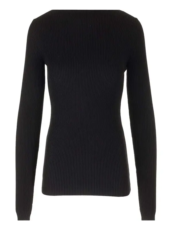 Rick Owens Ribbed Boat Neck Knit Top - Black
