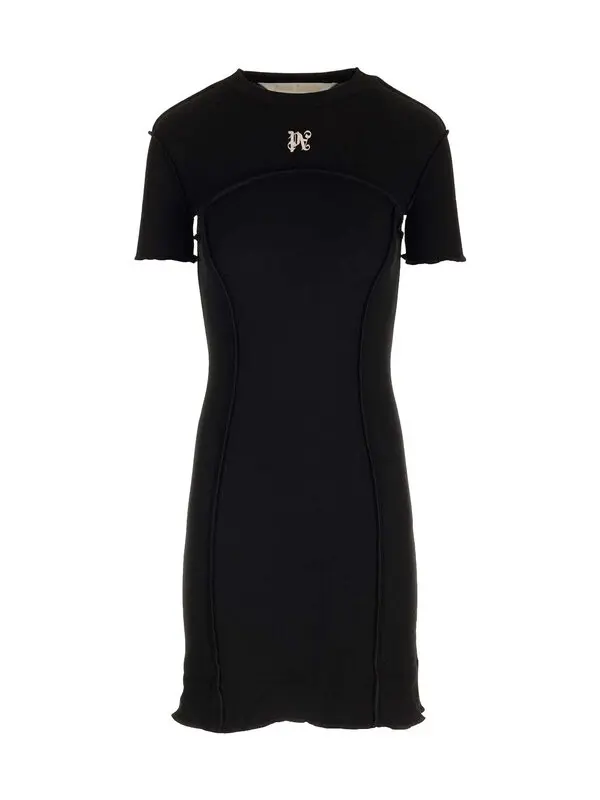 Palm Angels Mini Dress With Embroidered Monogram - Black